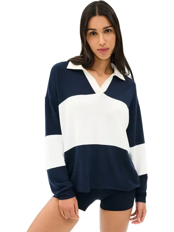 Splits59 Katie Fleece Rugby Shirt - Indigo/white