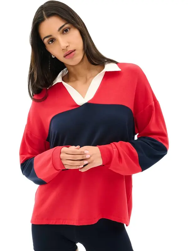 Splits59 Katie Fleece Rugby Shirt - Pirate Red/indigo