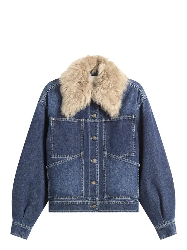 Closed Denim Jacket With Detachable Shearling Collar - Dark Blue