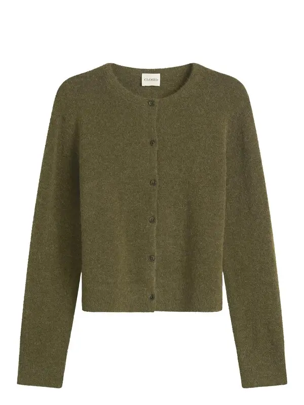 Closed Crew Neck Cardigan - Deep Olive
