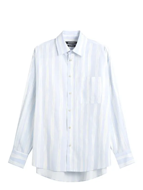 Jacquemus Camargue Stripe Shirt - Blue Beige Gouache Print