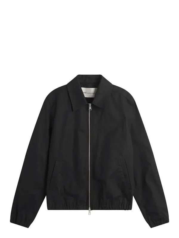 Ami Zipped Cotton Gabardine Jacket With Embossed De Coeur - Noir