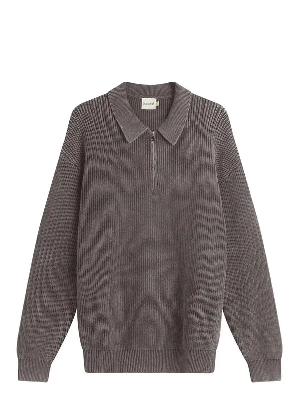 BOUND Acid Wash Half Zip Pullover - Brown
