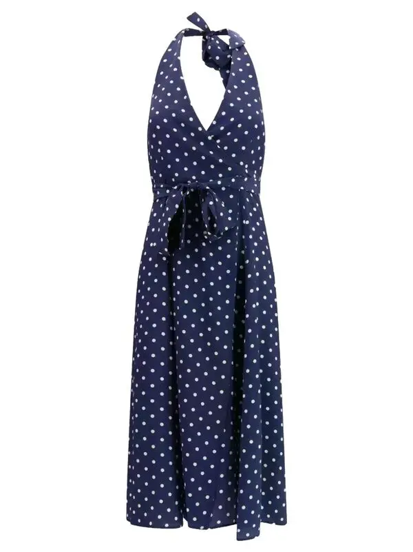 P.a.r.o.s.h Polka Dot Halterneck Midi Dress - Blue