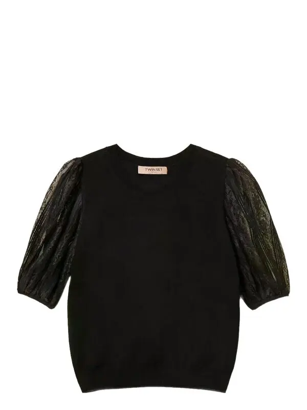 TWINSET Lace Sleeve T-shirt - Black
