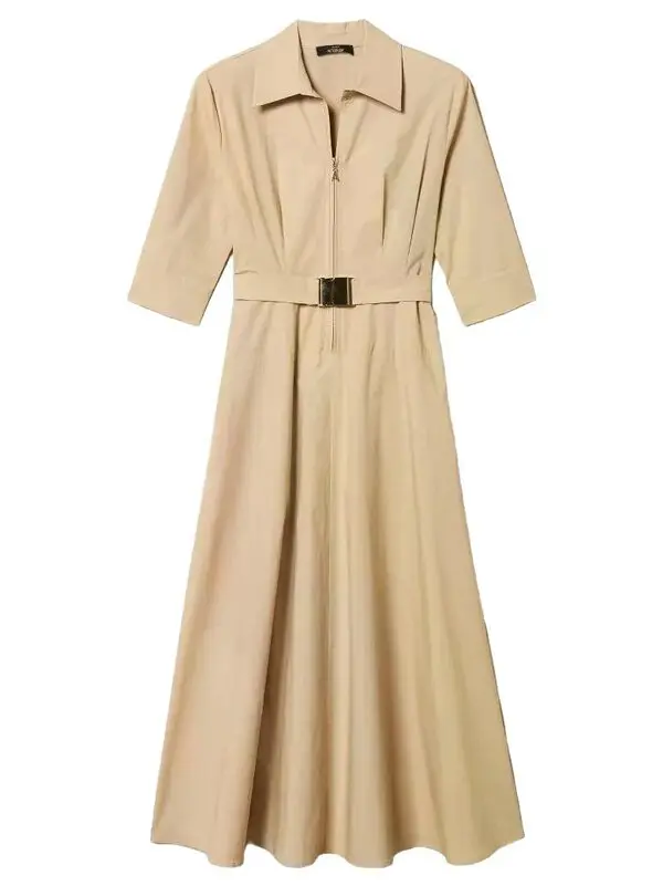 TWINSET Belted Poplin Midi Dress - Neutrals