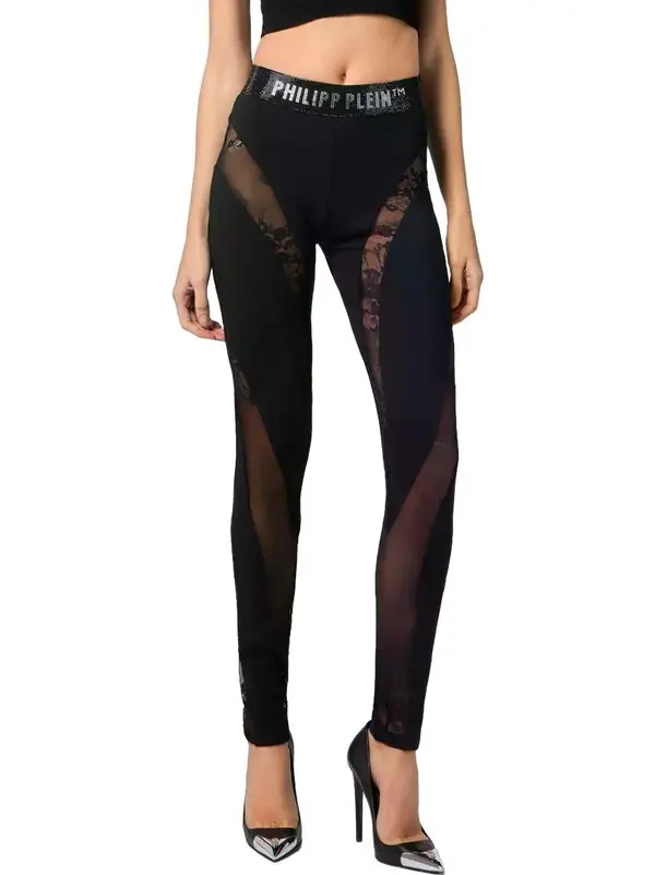 Philipp Plein Rhinestones Lace Leggings - Black