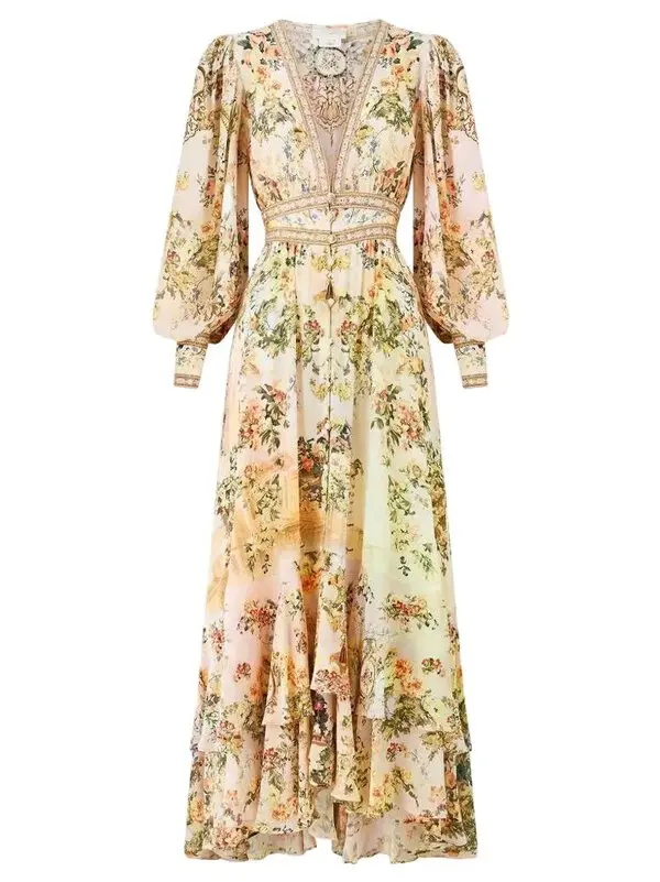 Camilla Buttoned Floral-print Maxi Dress - Neutrals