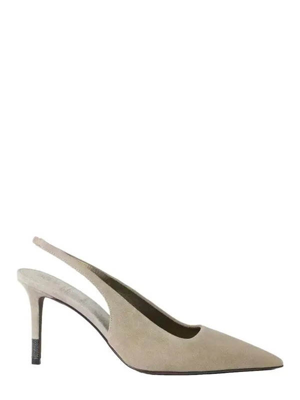 Brunello Cucinelli Suede Monili Slingback Pumps - Neutrals