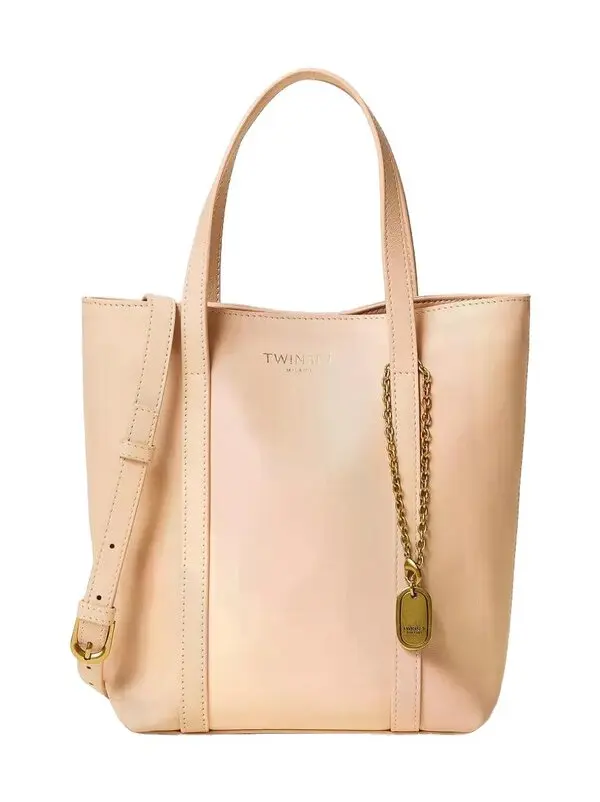 TWINSET Leather Tote Bag With Chain Detail - Pink