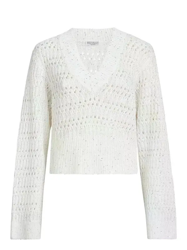 Brunello Cucinelli V-neck Long Sleeve Sweater - White