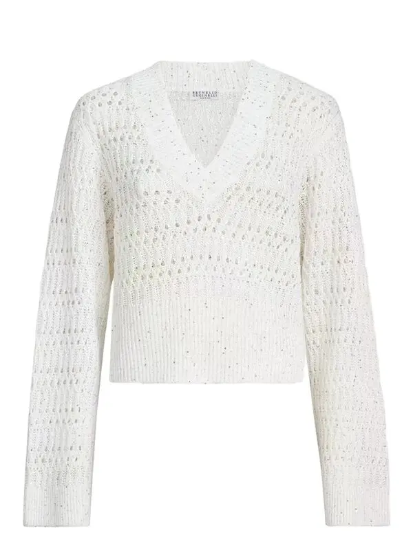 Brunello Cucinelli V-neck Long Sleeve Sweater - White