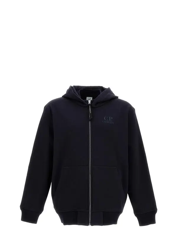 C.P. COMPANY Full-zip Brushed Cotton Hoodie - Blue