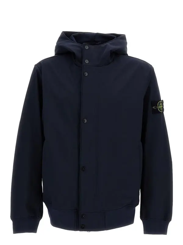 Stone Island Soft Shell Hooded Jacket - Blue