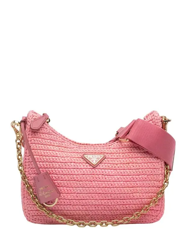Prada 2005 Re-edition Raffia Satchel - Pink