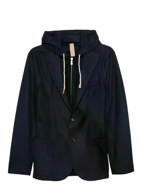 Eleventy Hooded Buttoned Jacket - Blue