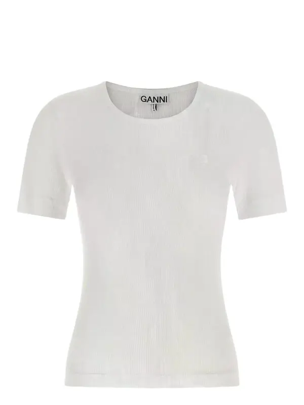 GANNI Ribbed Logo-embroidered T-shirt - White
