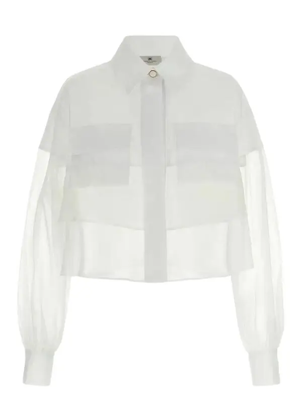 Elisabetta Franchi Organza Crochet-logo Crop Shirt - White
