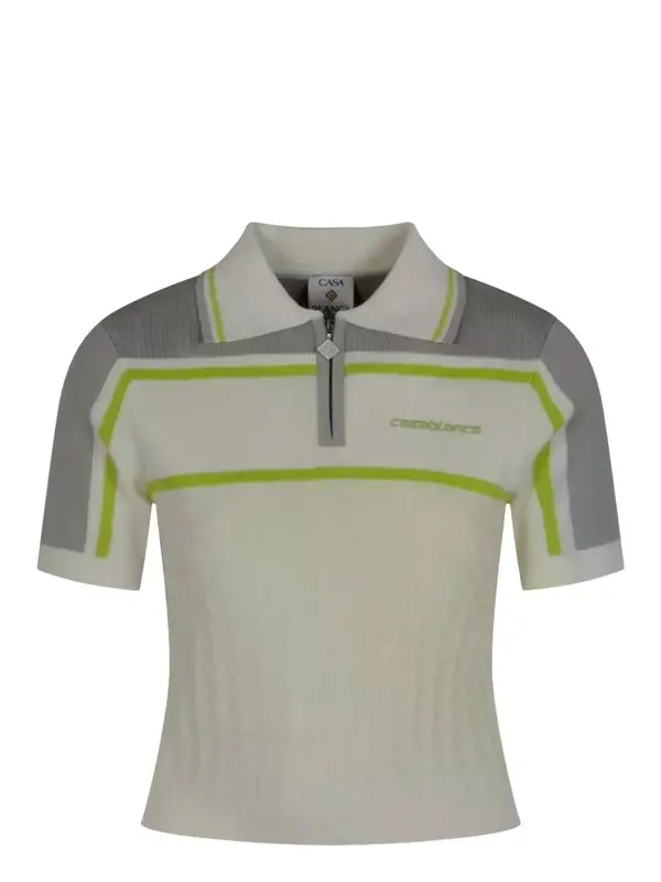 Casablanca Striped Zip-up Polo Shirt - Neutrals