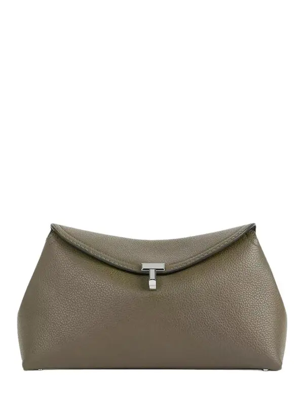 TOTEME T-lock Hammered Leather Clutch - Green