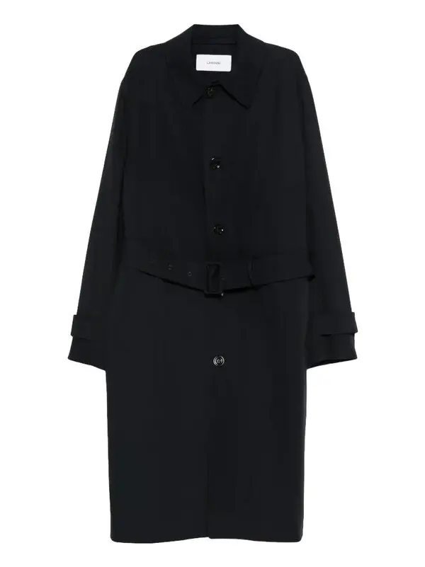 LARDINI Belted Buttoned Coat - Black