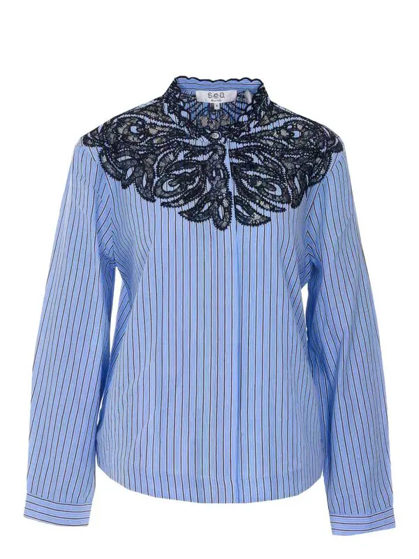 Sea Striped Lace Shirt - Blue