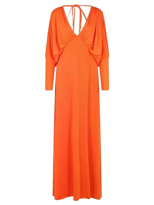 Raquel Diniz V-neck Tie Maxi Dress - Orange