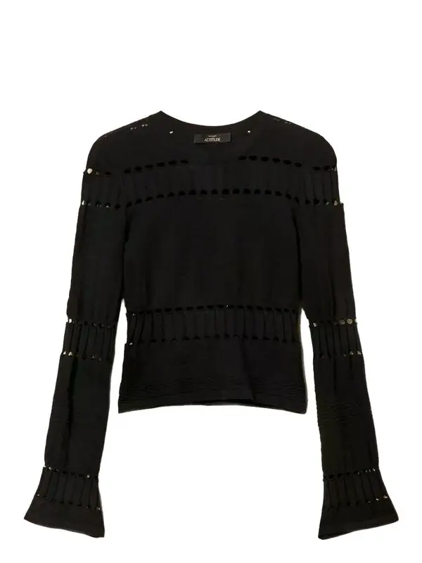 TWINSET Openwork Long Sleeve Sweater - Black