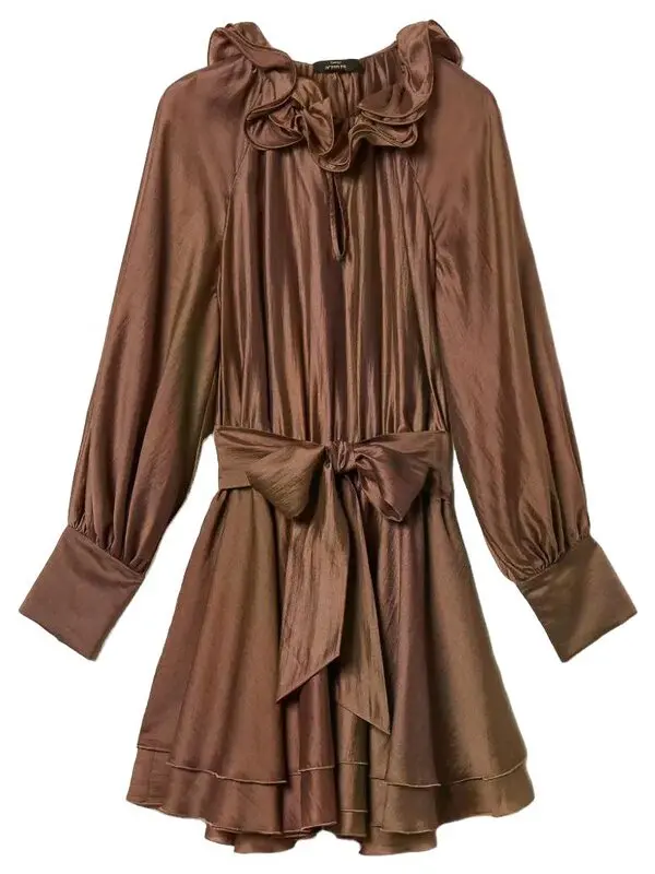 TWINSET Ruffled Belted Dress - Brown