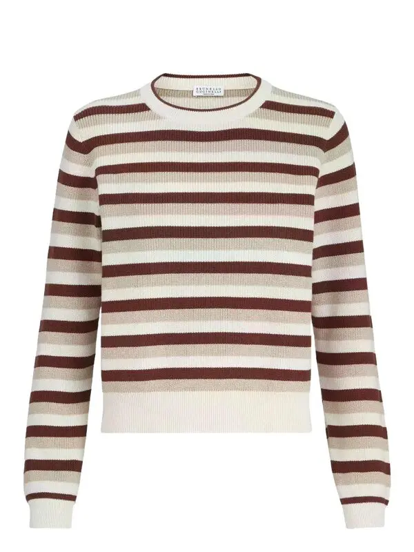 Brunello Cucinelli Striped Cotton Sweater - Neutrals