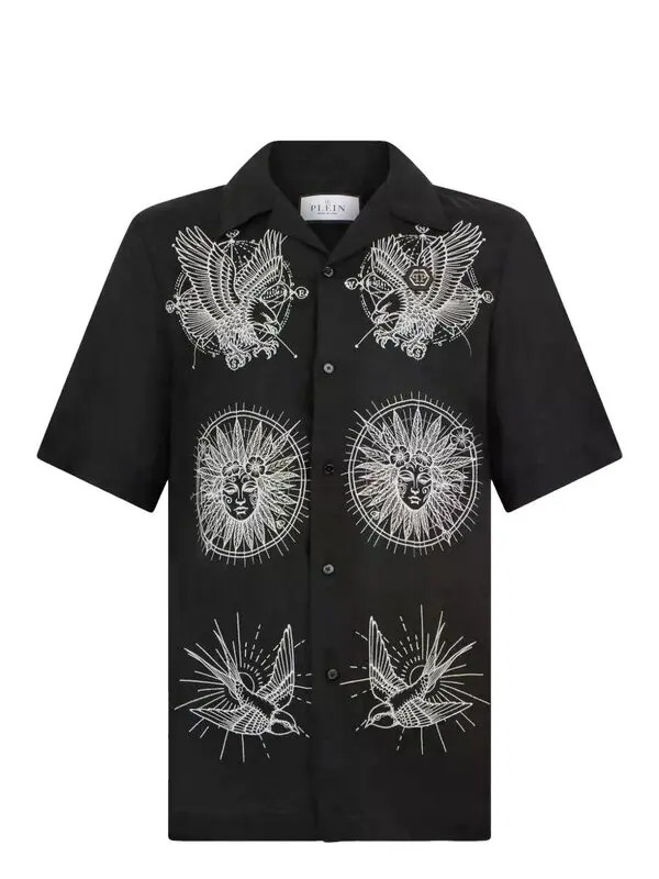 Philipp Plein Tattoo Embroidery Bowling Shirt - Black