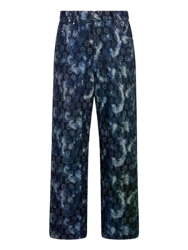 Philipp Plein Monogram-pattern Denim Jeans - Blue