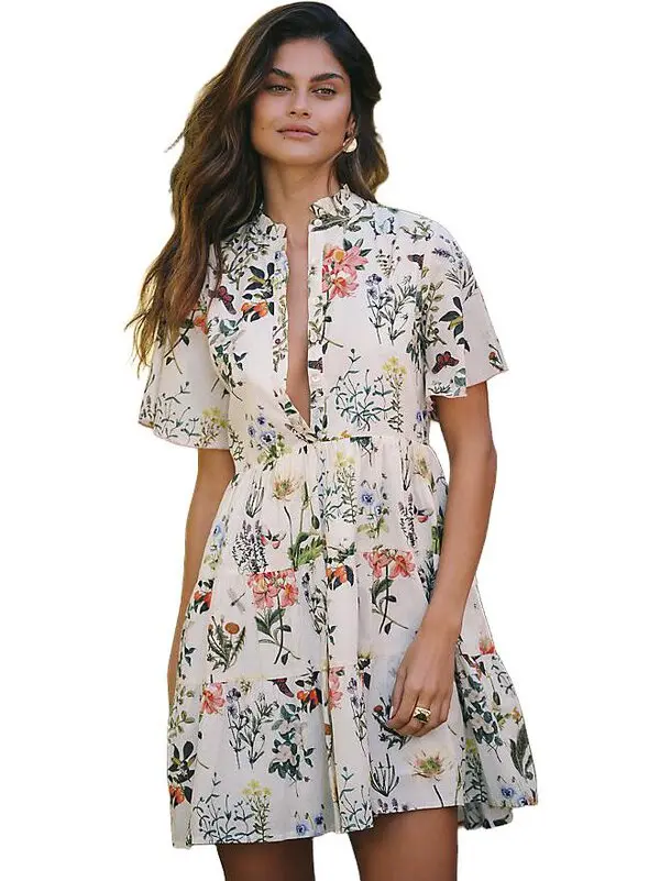 RO'S GARDEN Vibeka A-line Mini Dress - Botanical Pattern