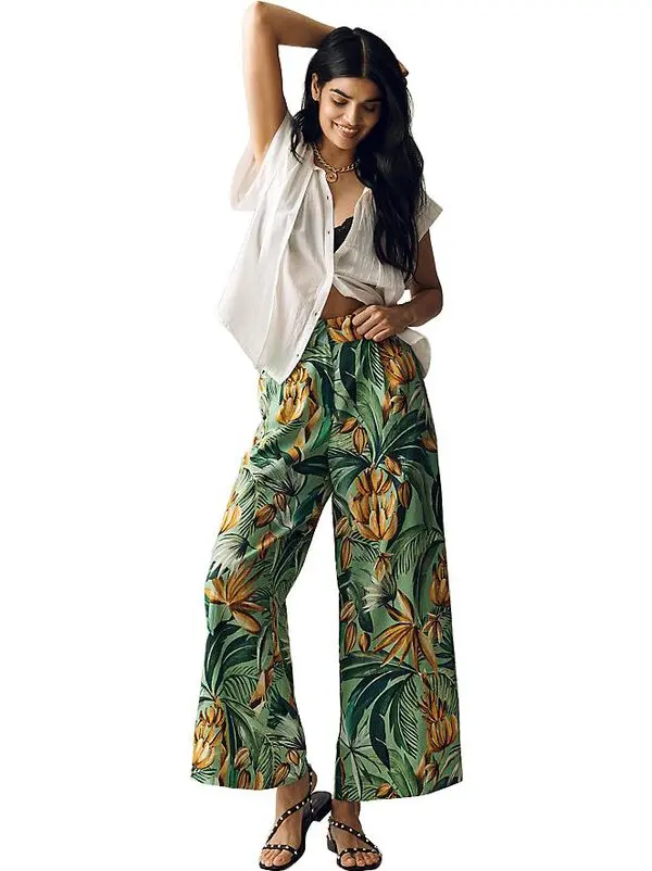 Farm Rio Palm Fruit Wide Leg Pants - Green Pattern