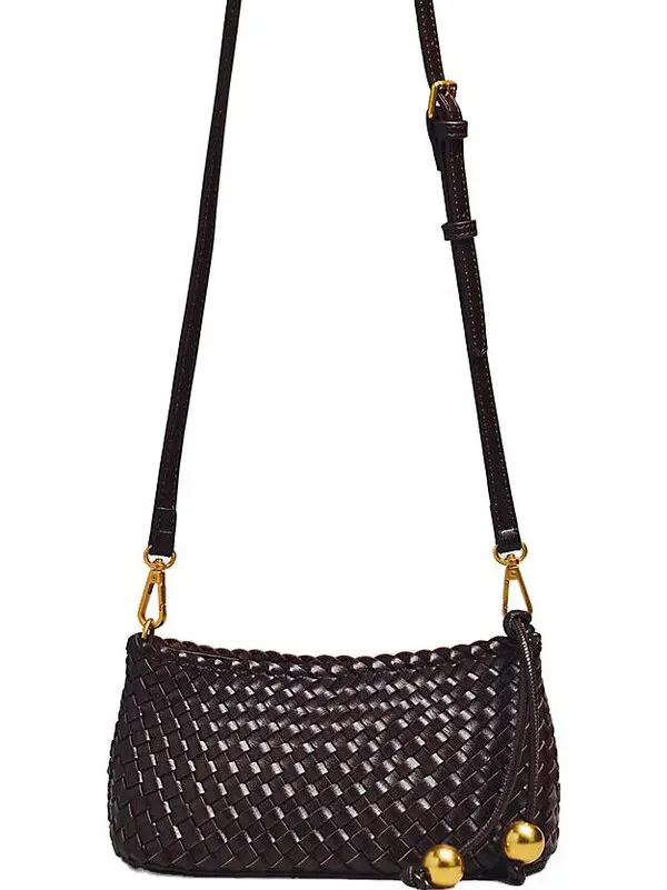 Anthropologie Woven Mini Sling Crossbody Bag - Chocolate