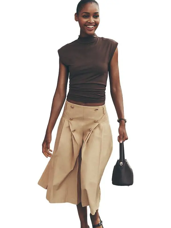 Maeve Mock-neck Sleeveless Top - Brown