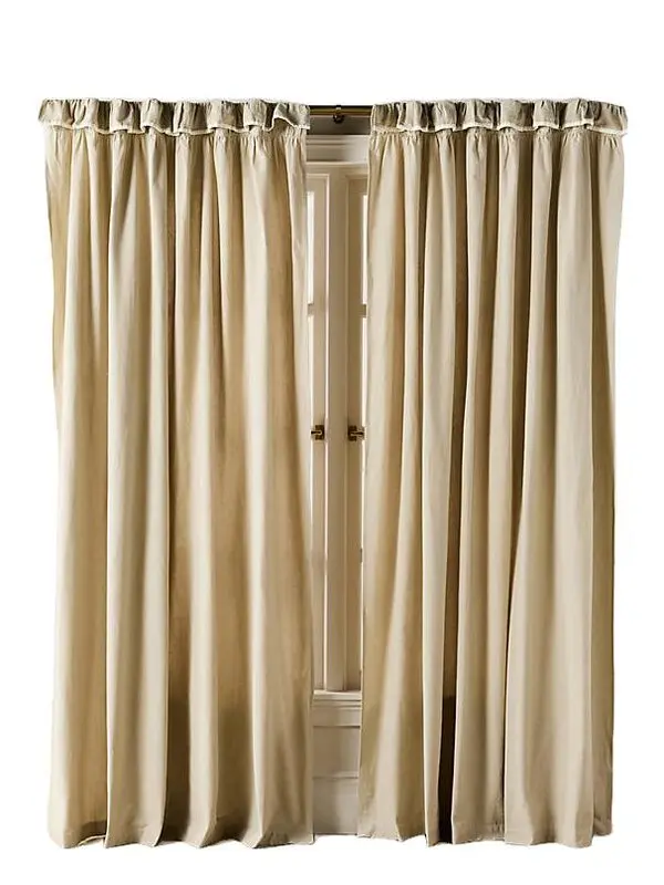 Anthropologie Ruffle Top Cotton Woven Curtain - Neutral