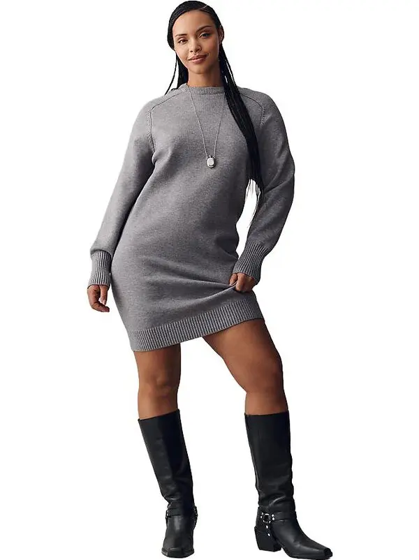 English Factory Long-sleeve Mini Sweater Dress - Heather Grey