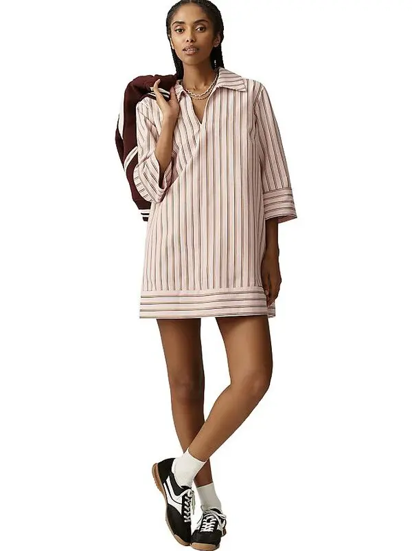 English Factory Striped Long-sleeve Shirt Dress - Pink Pattern