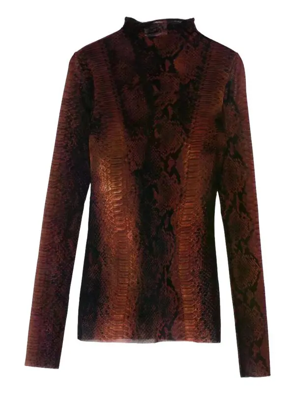 Jean Paul Gaultier Snakeskin Print High-neck T-shirt - Brown