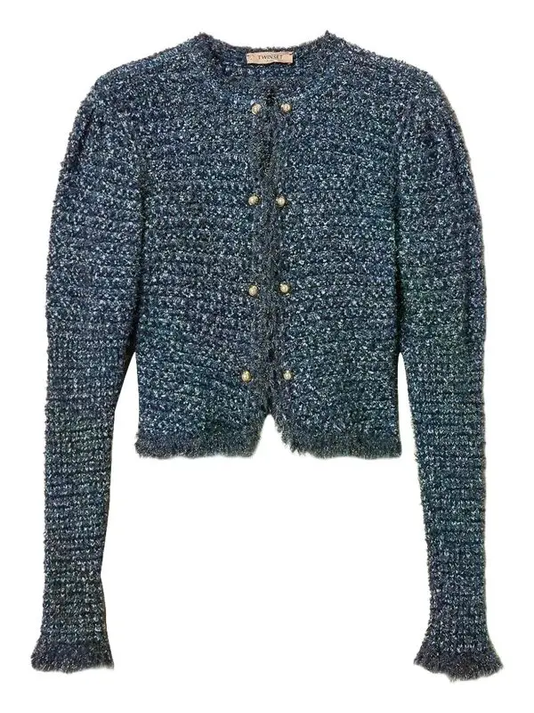 TWINSET Jacquard Jacket With Fringed Trim - Blue