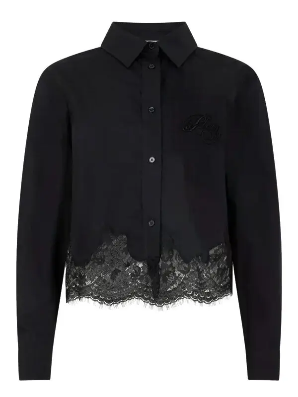Philipp Plein Embroidered Lace Cropped Shirt - Black