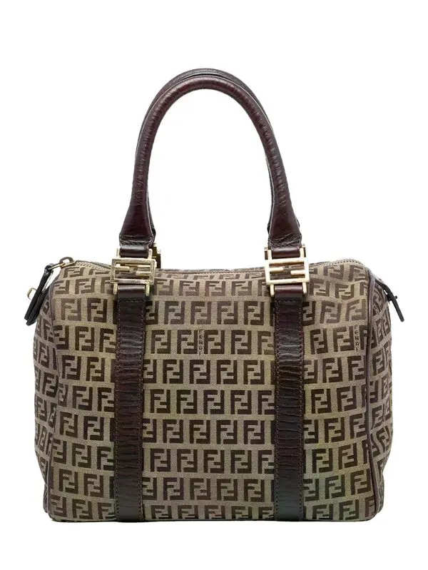 Fendi 2000-2010 Small Zucchino Canvas Forever Bauletto Boston Bag - Brown