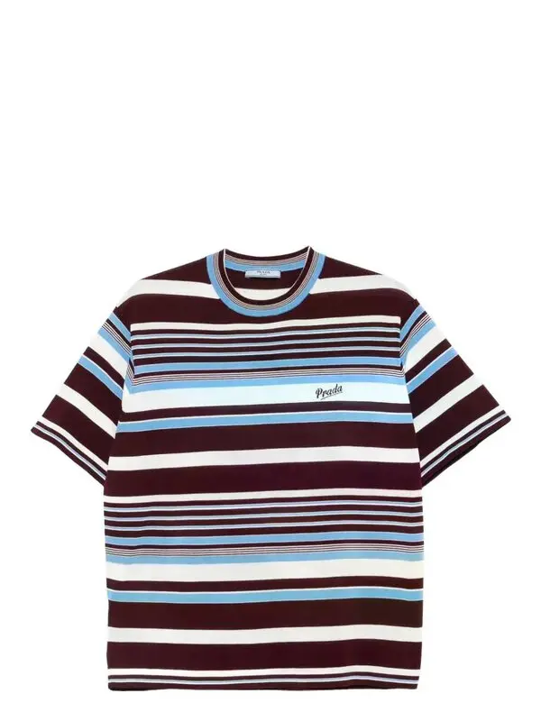 Prada Striped T-shirt With Logo - Brown