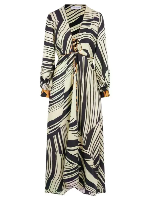 Raquel Diniz Printed Long-sleeve Midi Dress - Neutrals