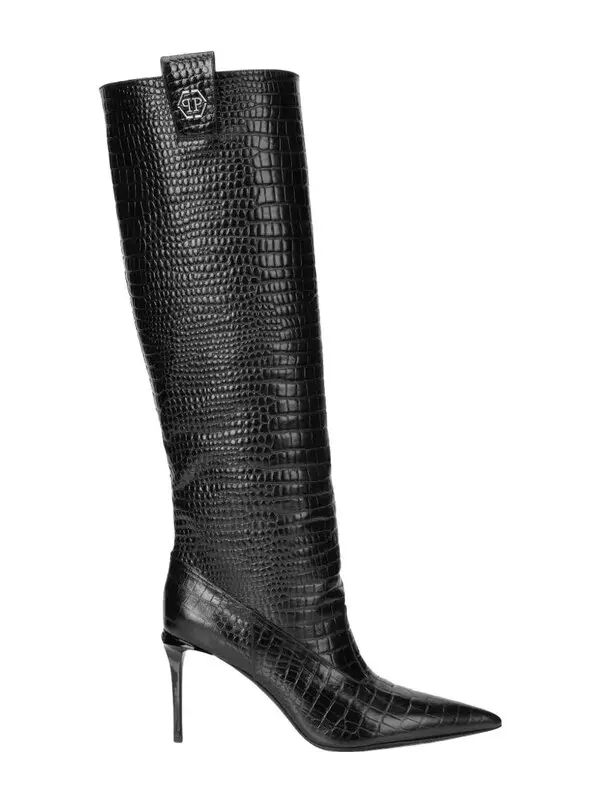 Philipp Plein Croco-print Logo Boots - Black