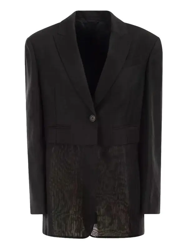 Brunello Cucinelli Single-breasted Blazer With Transparent Insert - Black