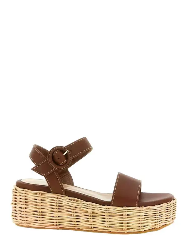 GIANVITO ROSSI Cestino Leather Wedge Sandals - Brown