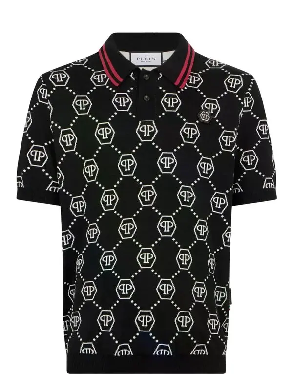 Philipp Plein Jacquard Monogram Polo Shirt - Black