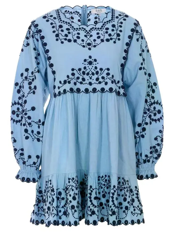 Sea Embroidered Long-sleeve Mini Dress - Blue